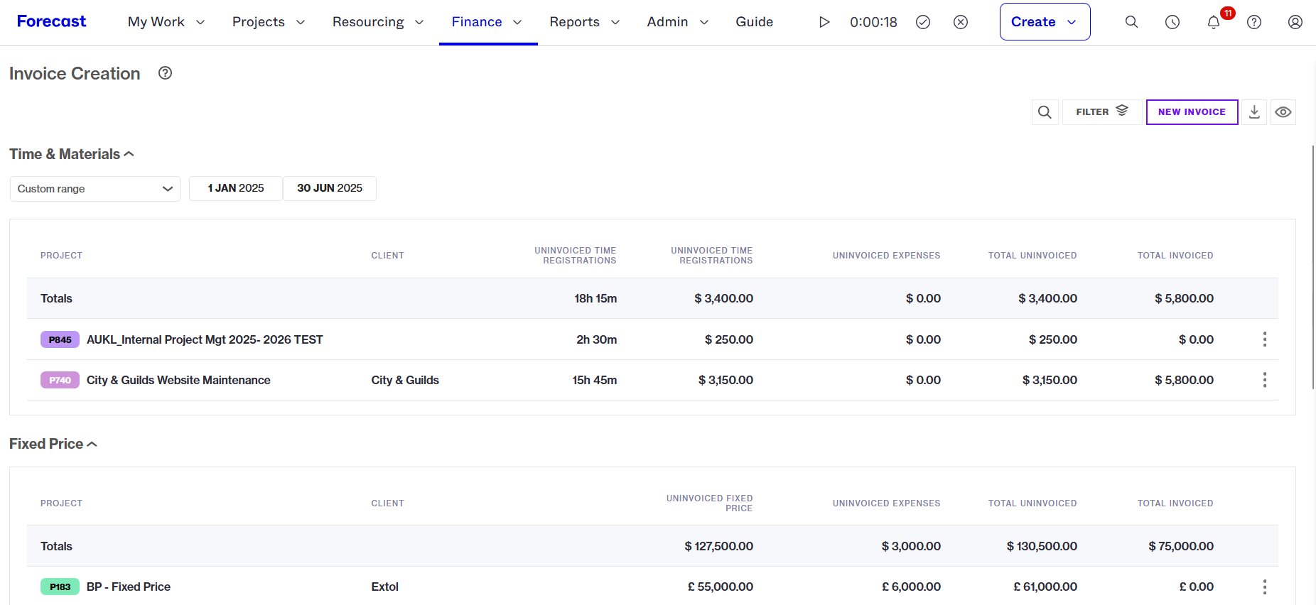 Invoicing Your Projects – Forecast