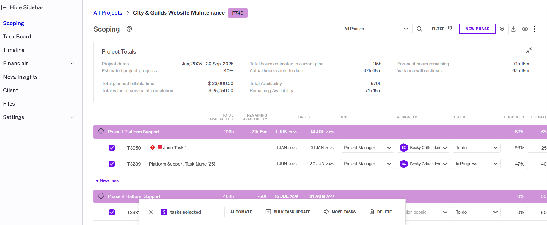 Bulk Actions for Tasks – Forecast