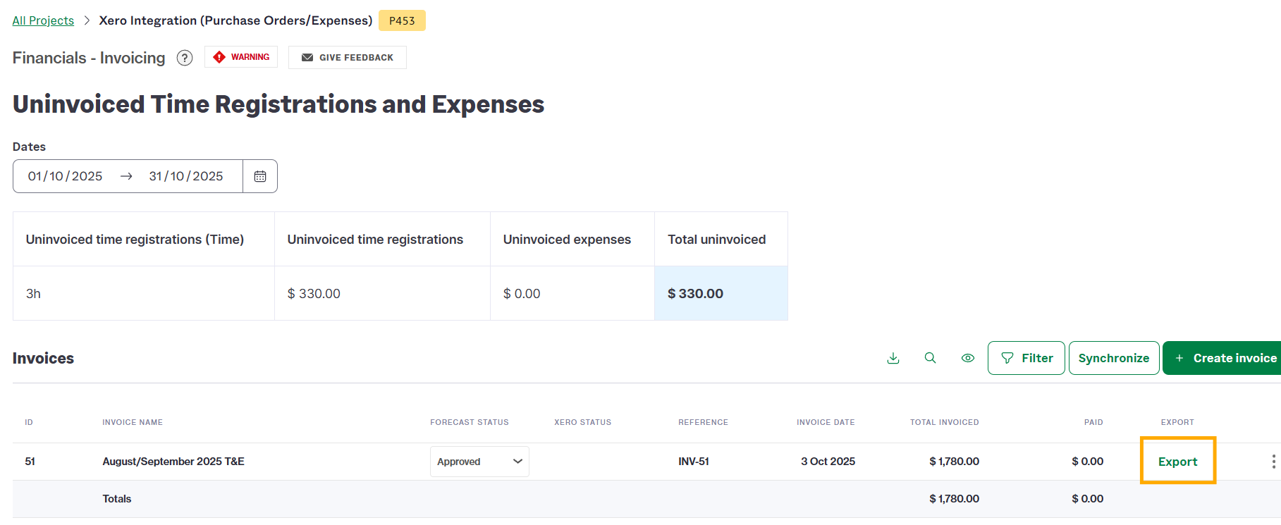 Exporting Invoices to Xero – Forecast
